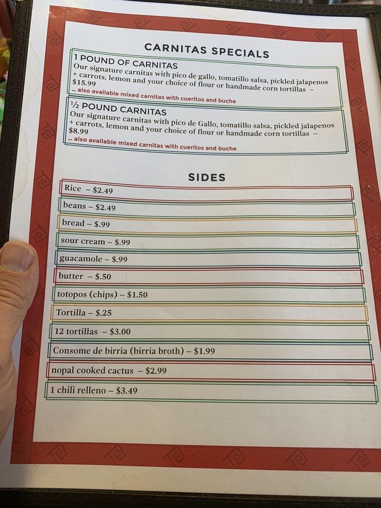 Menu at Carnitas El Taste restaurant, Yuma