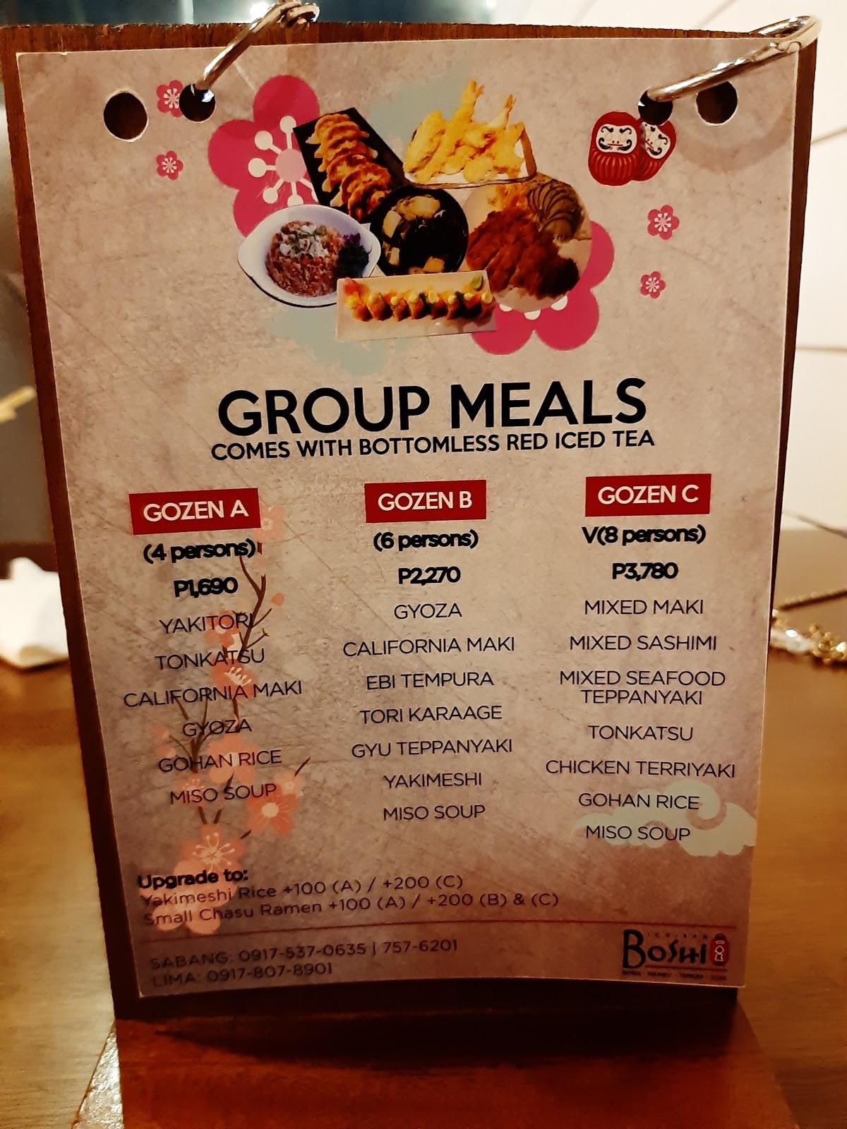 Menu at Ichiban Boshi restaurant, Malvar, The Outlets