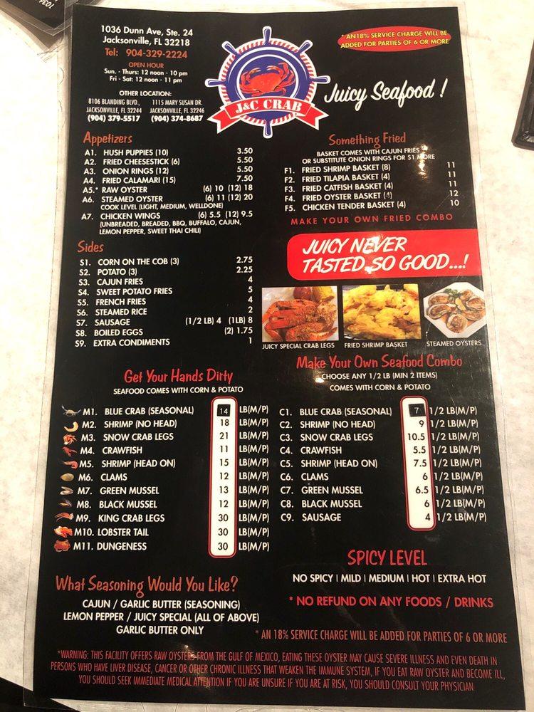 Menu at J&C Crab - Juicy Seafood restaurant, Jacksonville