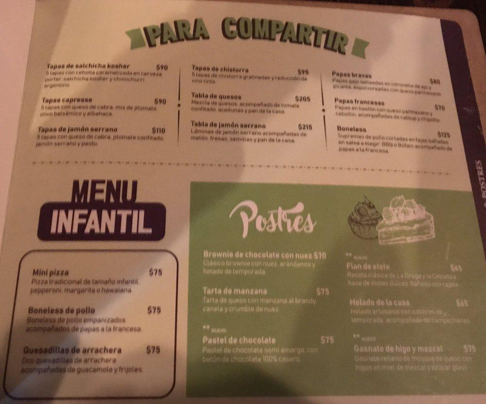 Menu at La Oruga y La Cebada pub & bar, San Luis Potosi, Avenida ...