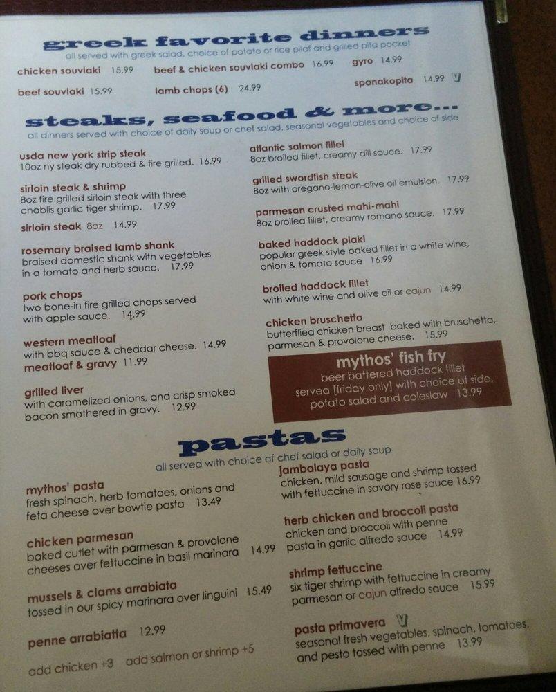 Menu at Mythos Restaurant, Buffalo