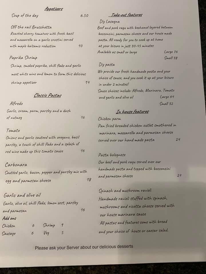 Menu at Off The Rail Cafe, Sussex