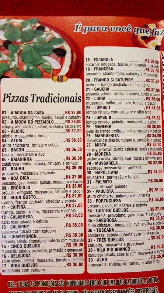 Menu at Pizzaria Buon Gusto, São Paulo, Av. São Miguel