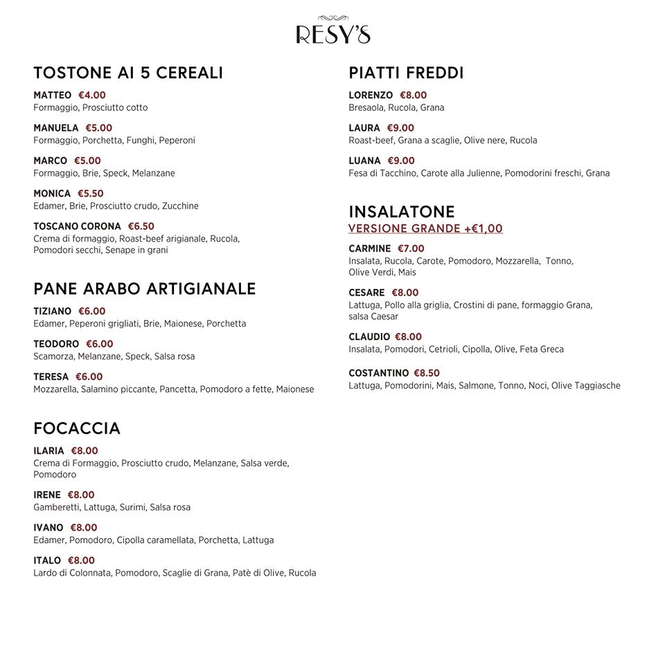 Menu at Resy’s pub & bar, Trebaseleghe
