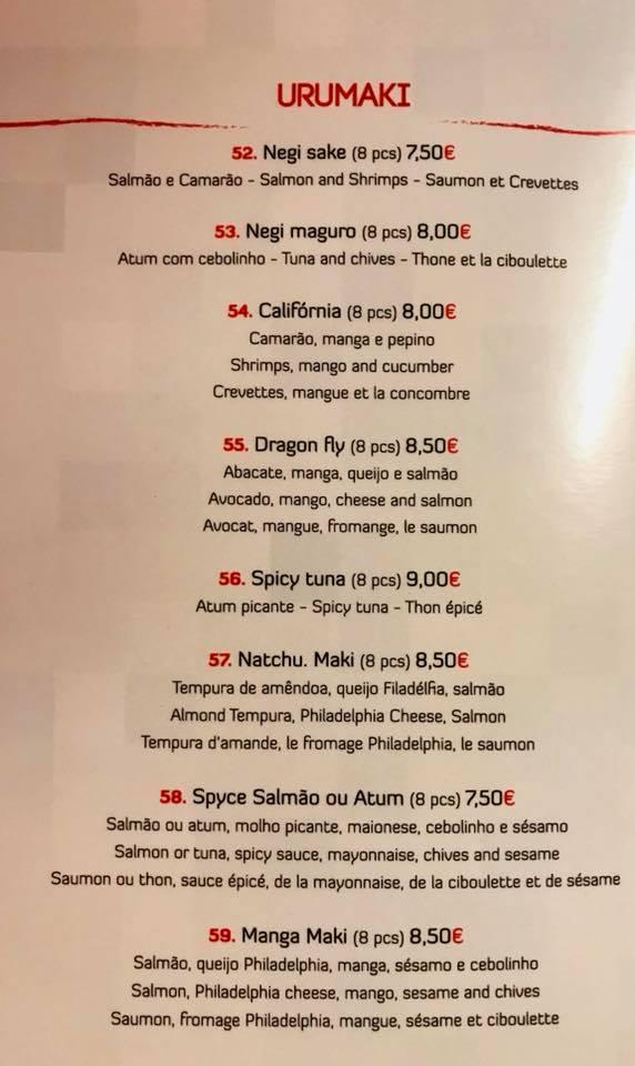 Menu em Sushimari pub & Bar, Funchal, Estrada Monumental 288