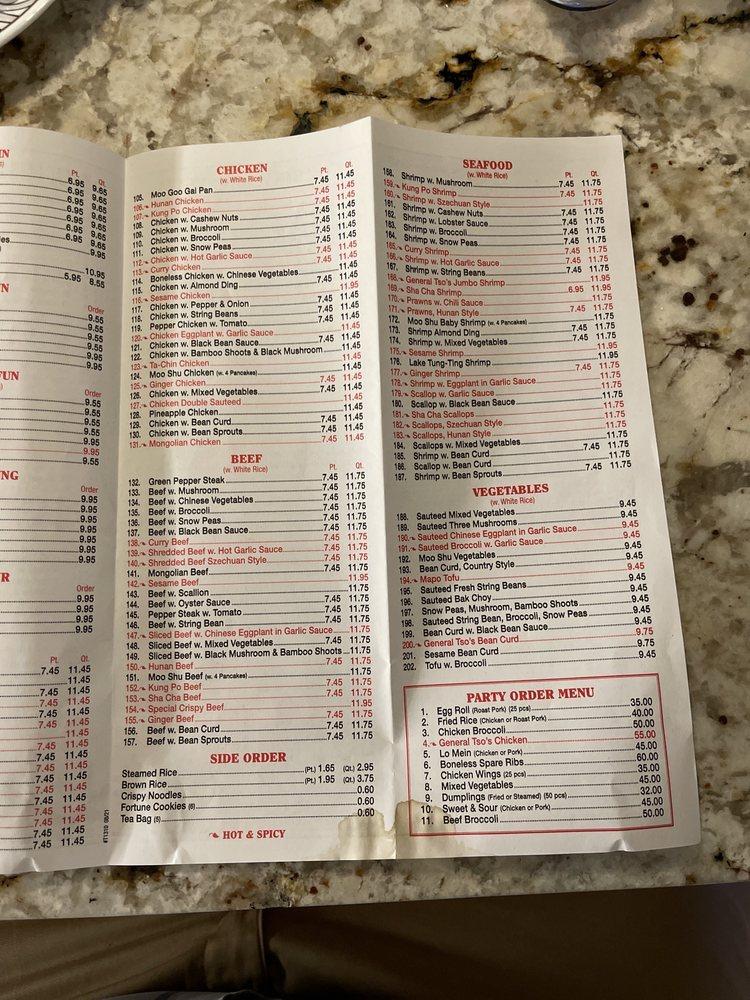 Menu at Tai Hing restaurant, Middletown