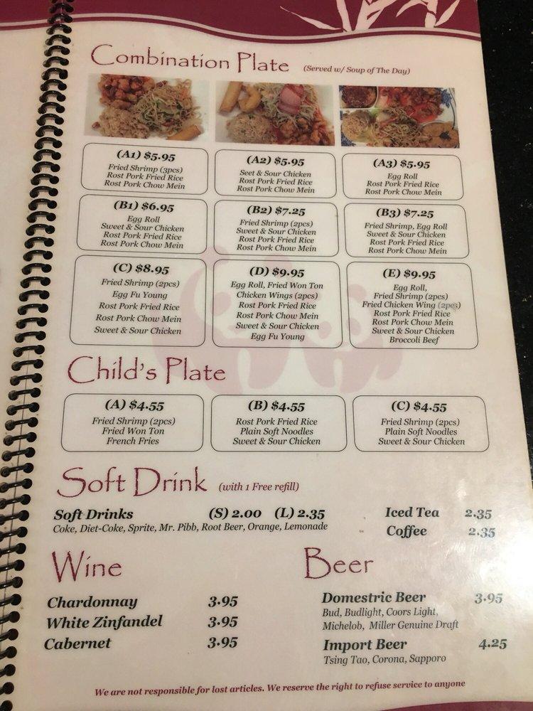 Menu at Asia Garden restaurant, Hanford