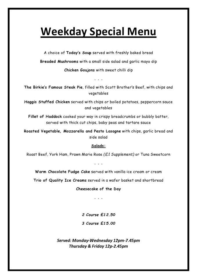 Menu at Birkhill Inn pub & bar, Dundee