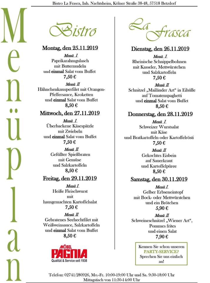 Menu at Bistro La Frasca restaurant, Betzdorf