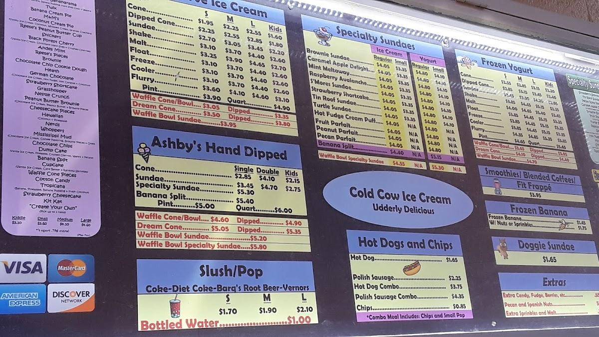 Menu at Cold Cow Ice Cream, Saint Clair Shores