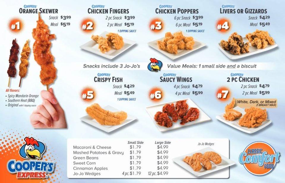 Menu at Coopers Chicken restaurant, Fort Worth