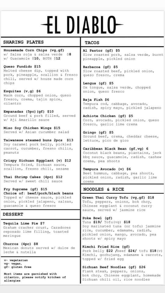 Menu at El Diablo pub & bar, Kingsville