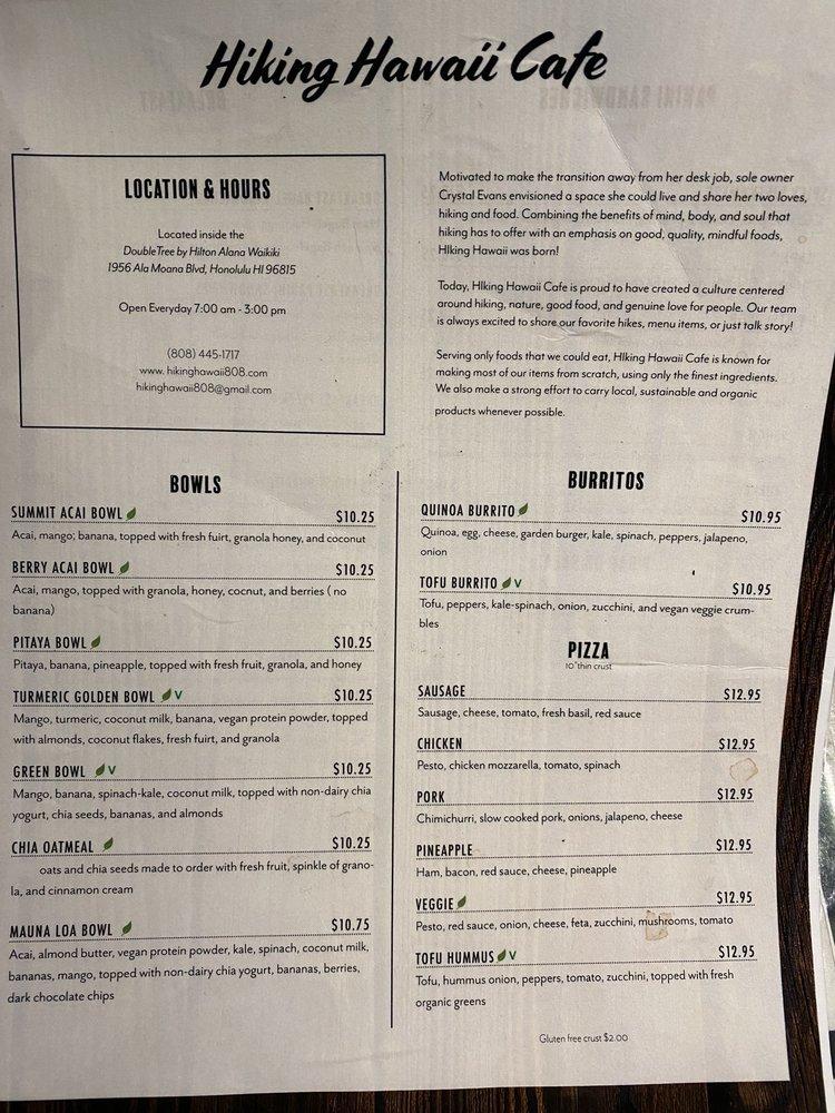 Menu at Hiking Hawaii Cafe, Honolulu, Ala Moana Blvd