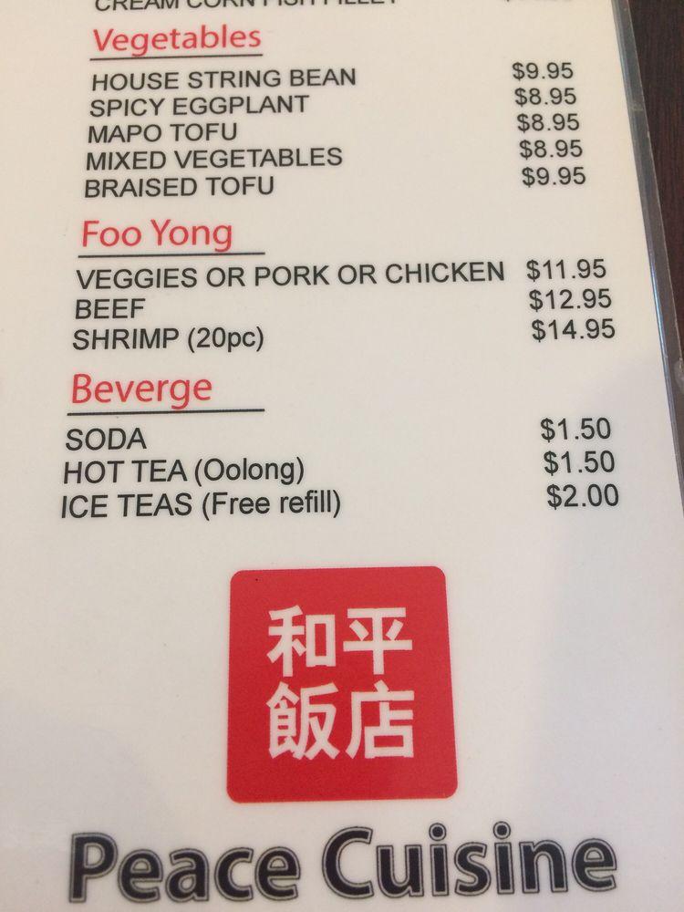 Menu at Peace Cuisine restaurant, West Sacramento