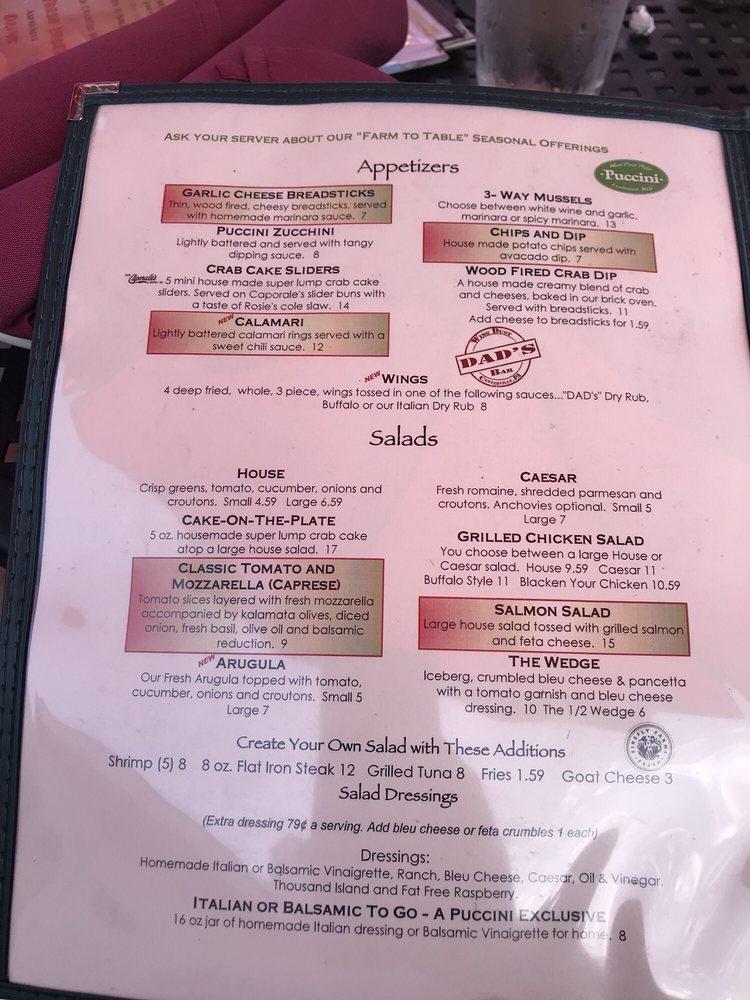 Menu at Puccini Restaurant, Cumberland