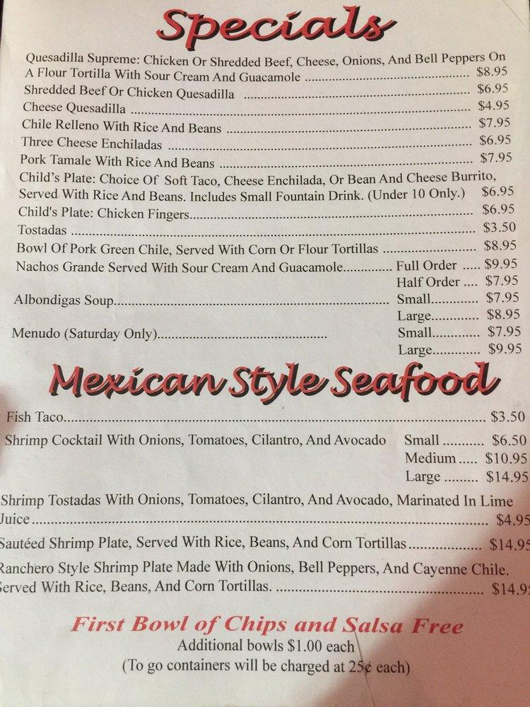 Menu at Romero's Mexican Restaurant, Pahrump