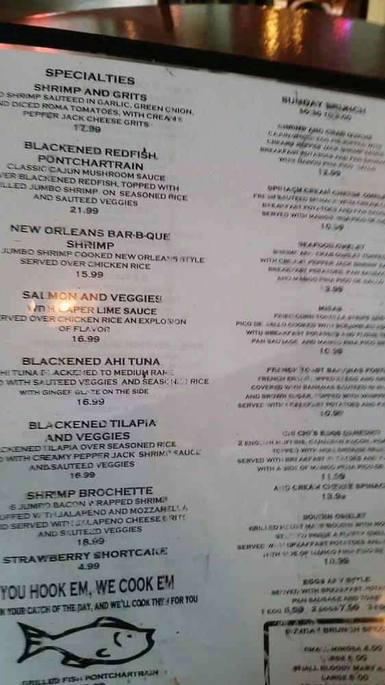 Menu at Tia Juanita's Fish Camp restaurant, Beaumont, Calder Ave