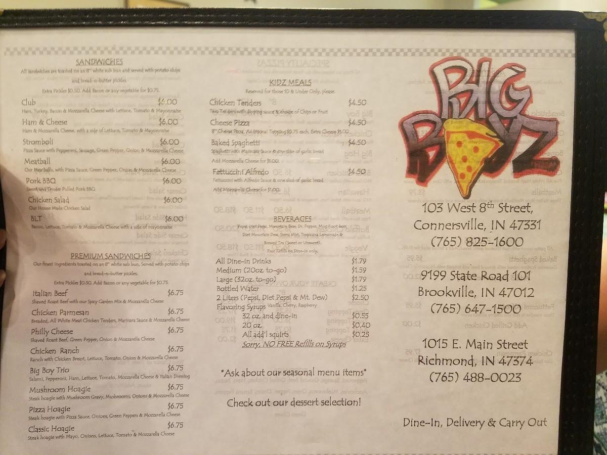Menu at Big Boyz Pizza pizzeria, Richmond