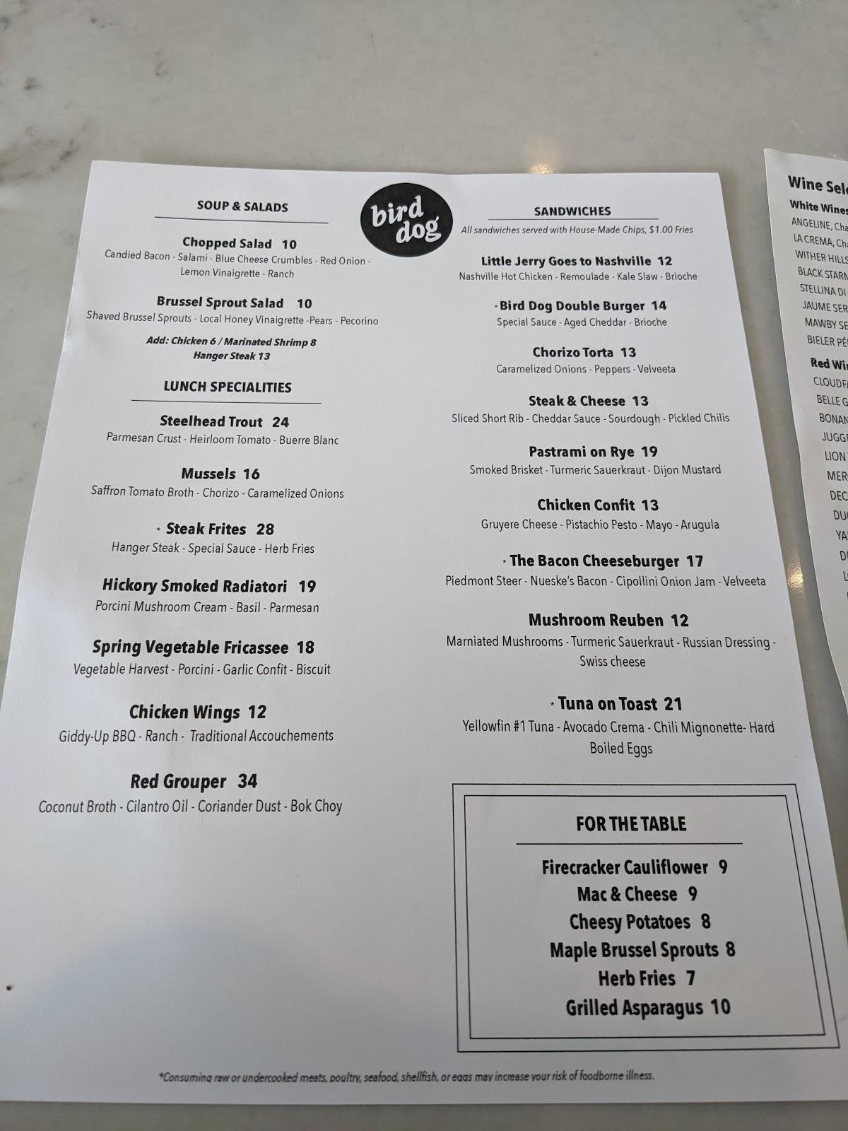 Menu at Bird Dog pub & bar, Mattawan