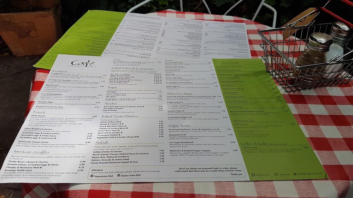 Menu at Cafe 21, Colchester