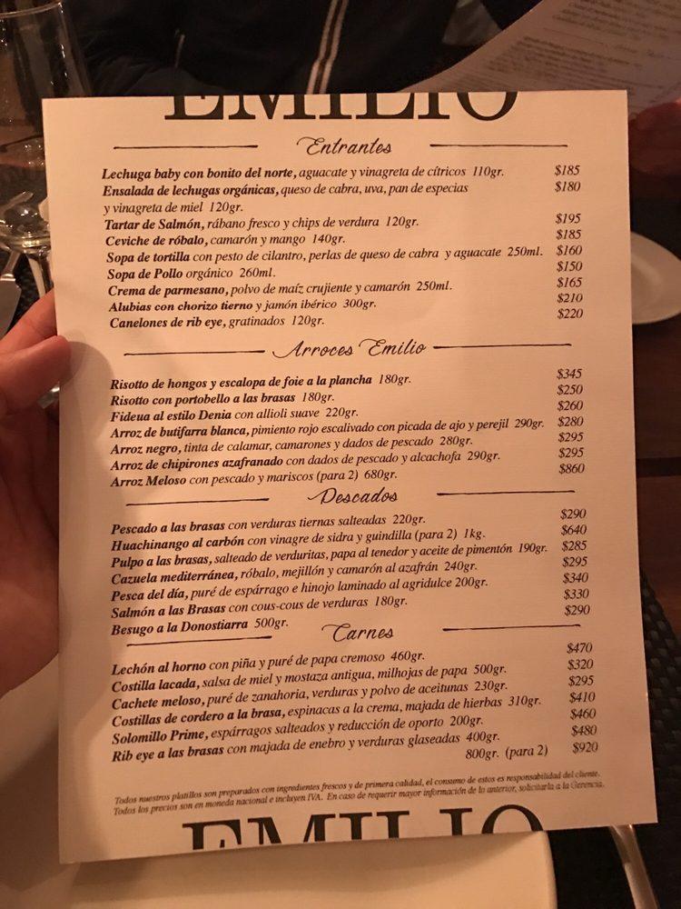 Menu at Emilio restaurant, Ciudad López Mateos