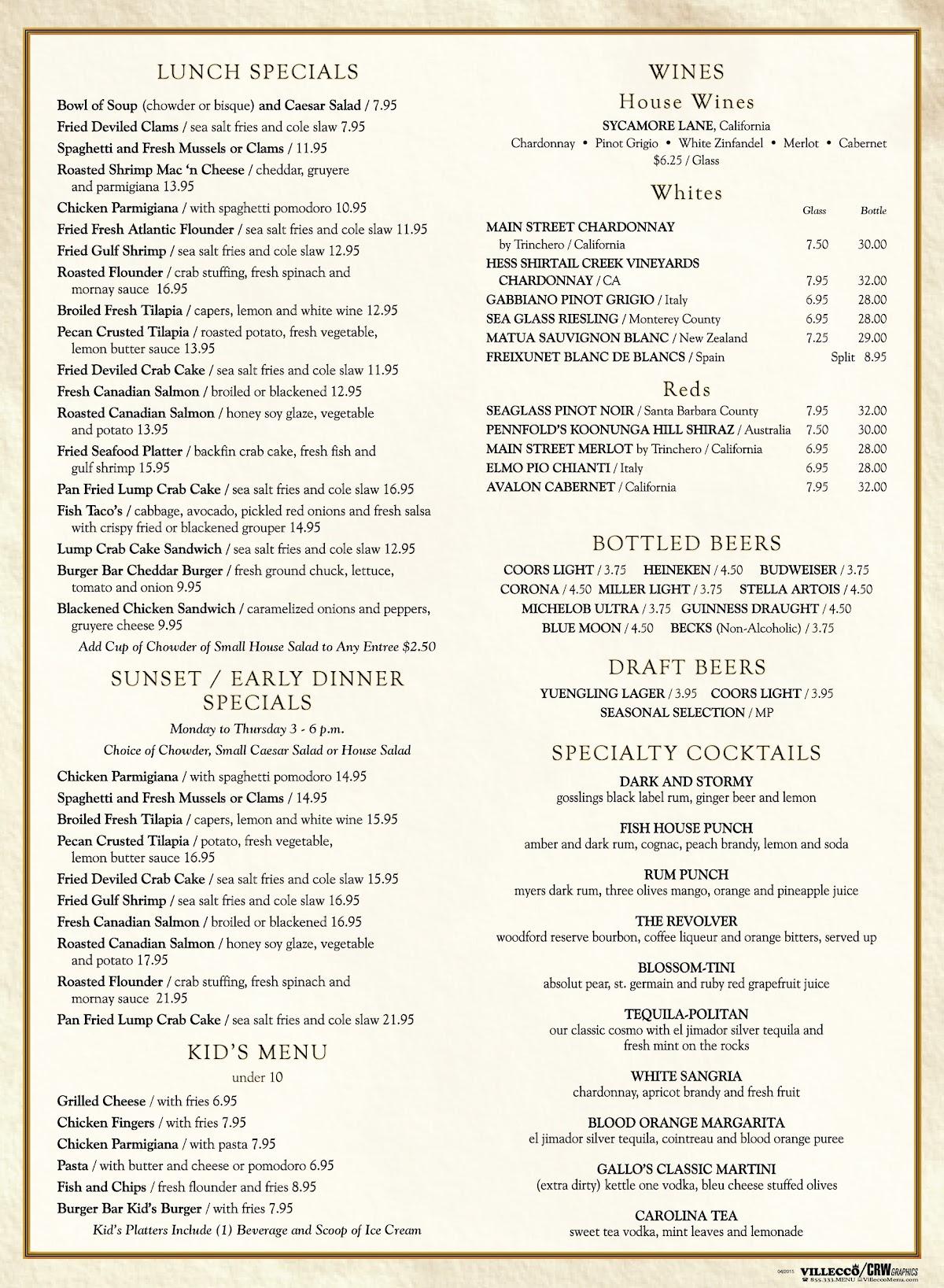 Menu at Gallo's Seafood pub & bar, Philadelphia, Roosevelt Blvd