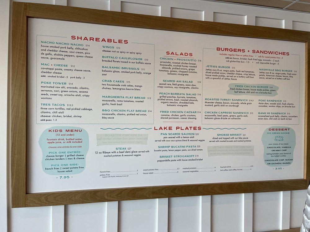 Menu at Jetties Waterfront Kitchen & Drink restaurant, Lake Arrowhead