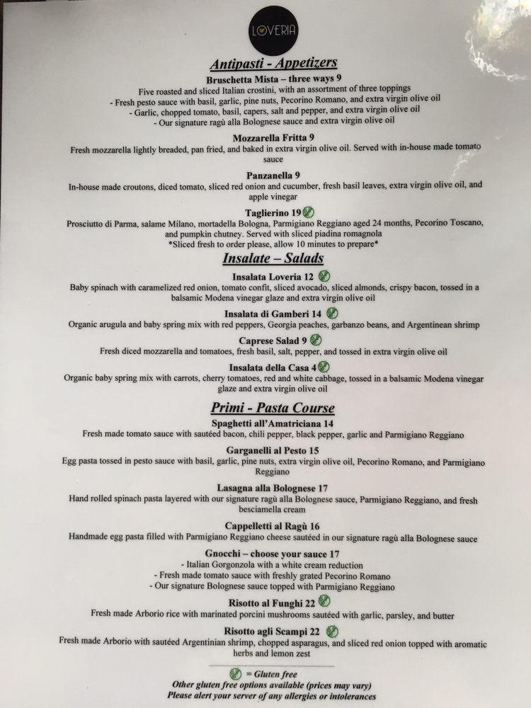 Menu at Loveria Caffè Taste Of Italy pub & bar, Colleyville