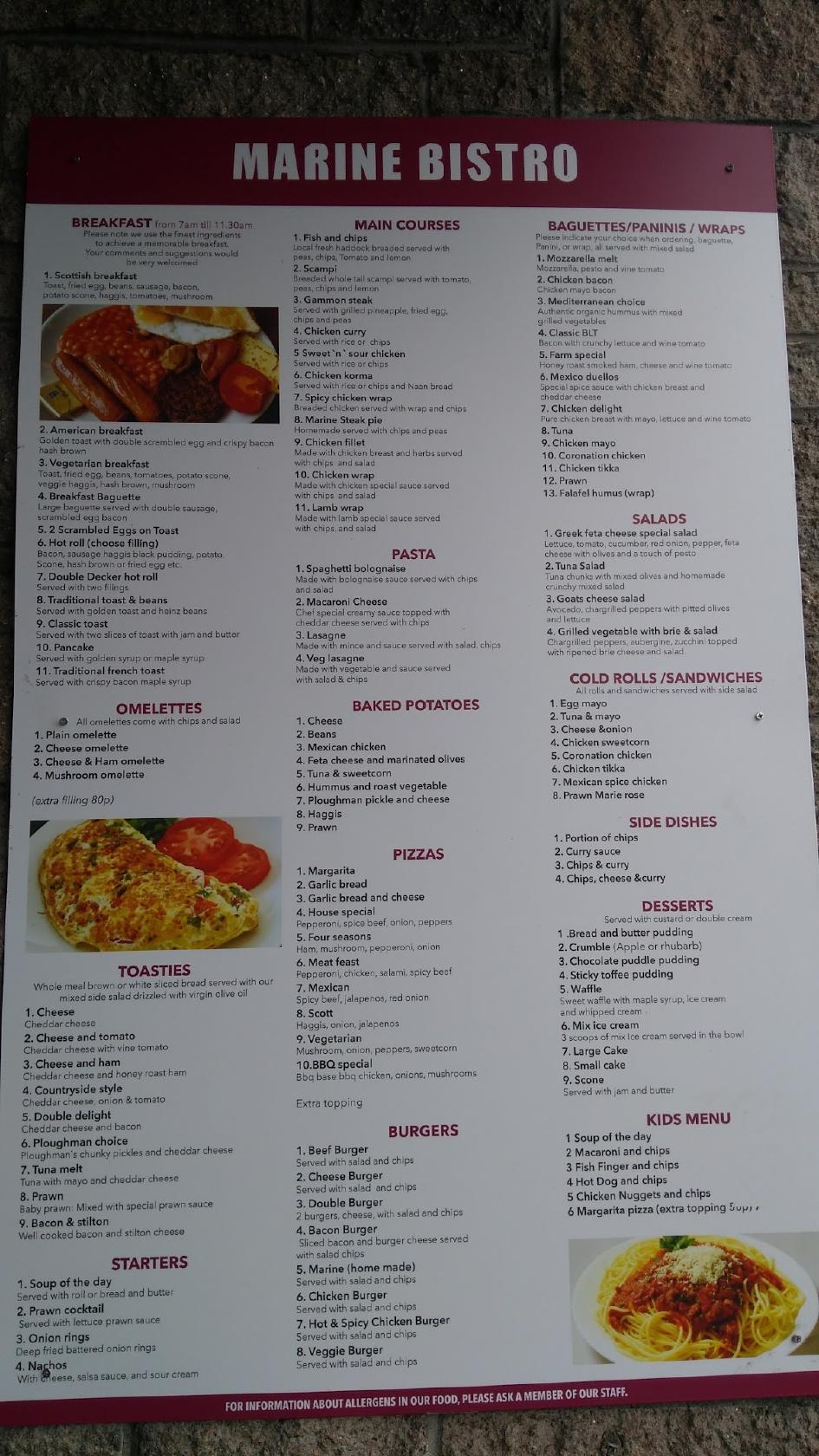 Menu at Marine Bistro cafe, Tarbert, Argyll House