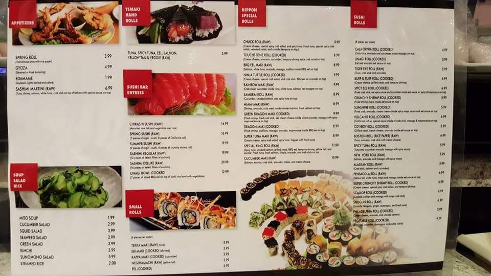 Menu at Nippon Sushi restaurant, Pensacola, N 9th Ave