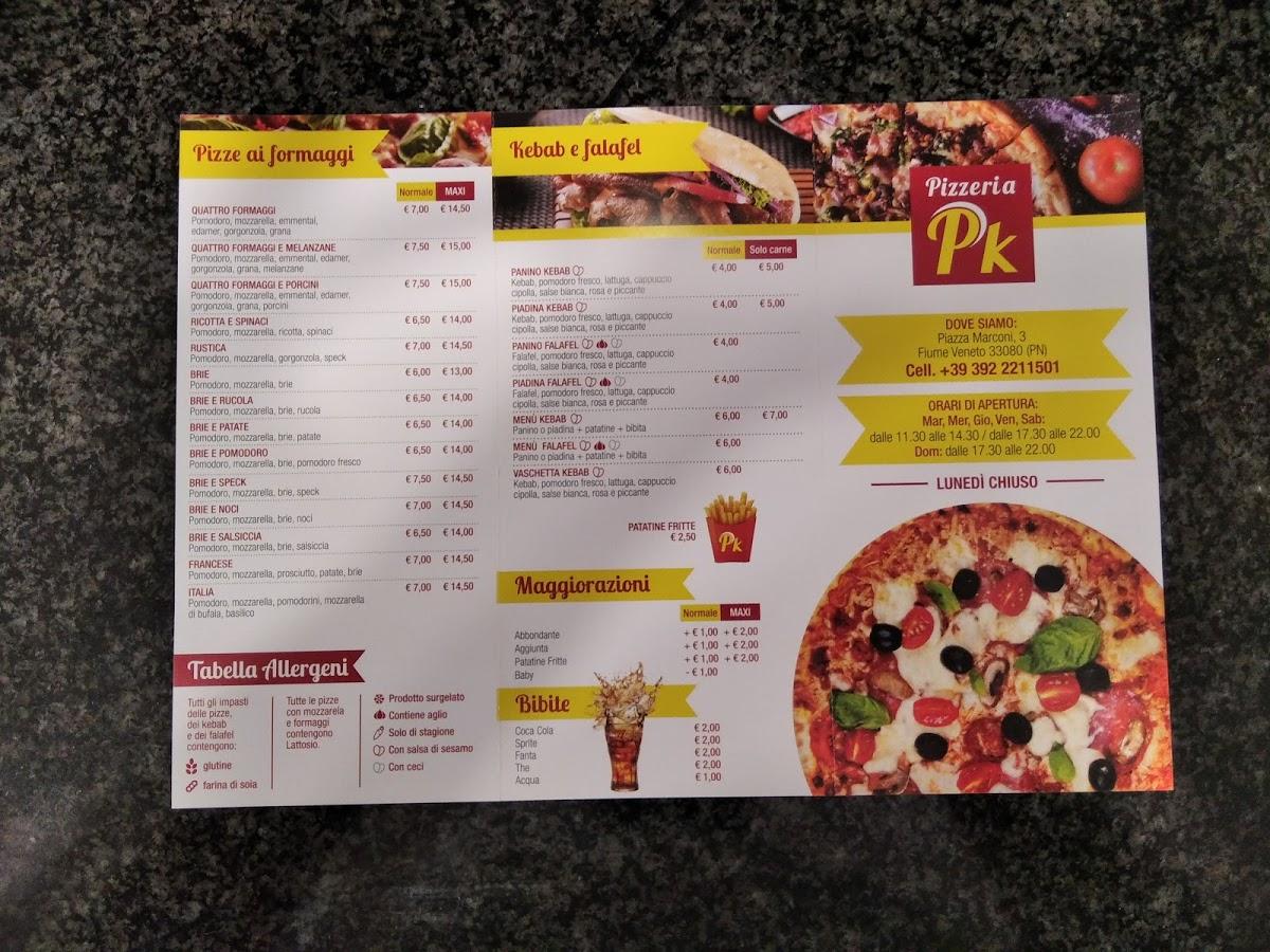 Menu at Pizzeria PK, Fiume Veneto