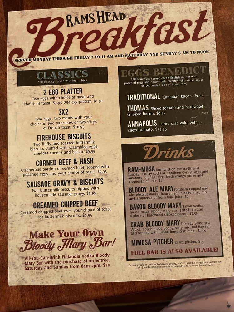 Menu at Rams Head Shore House pub & bar, Stevensville