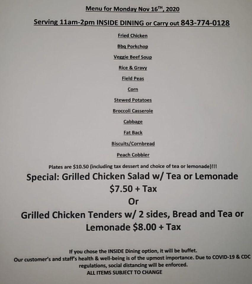 Menu at Southern Fried Restaurant and Catering, Dillon