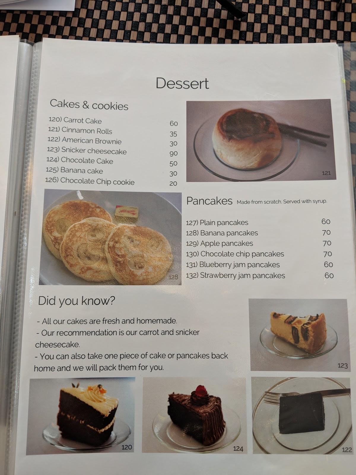Menu at Tamar Bakery and Restaurant, Pattaya City