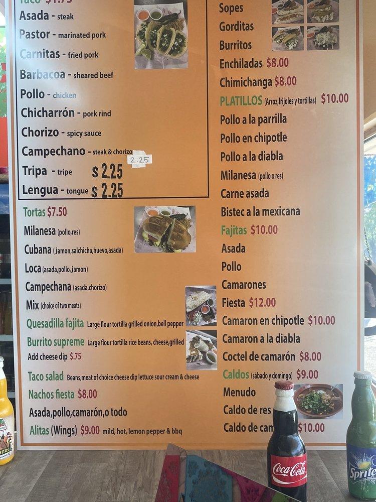 Menu at Taqueria Miranda (Tallahassee) restaurant, Tallahassee