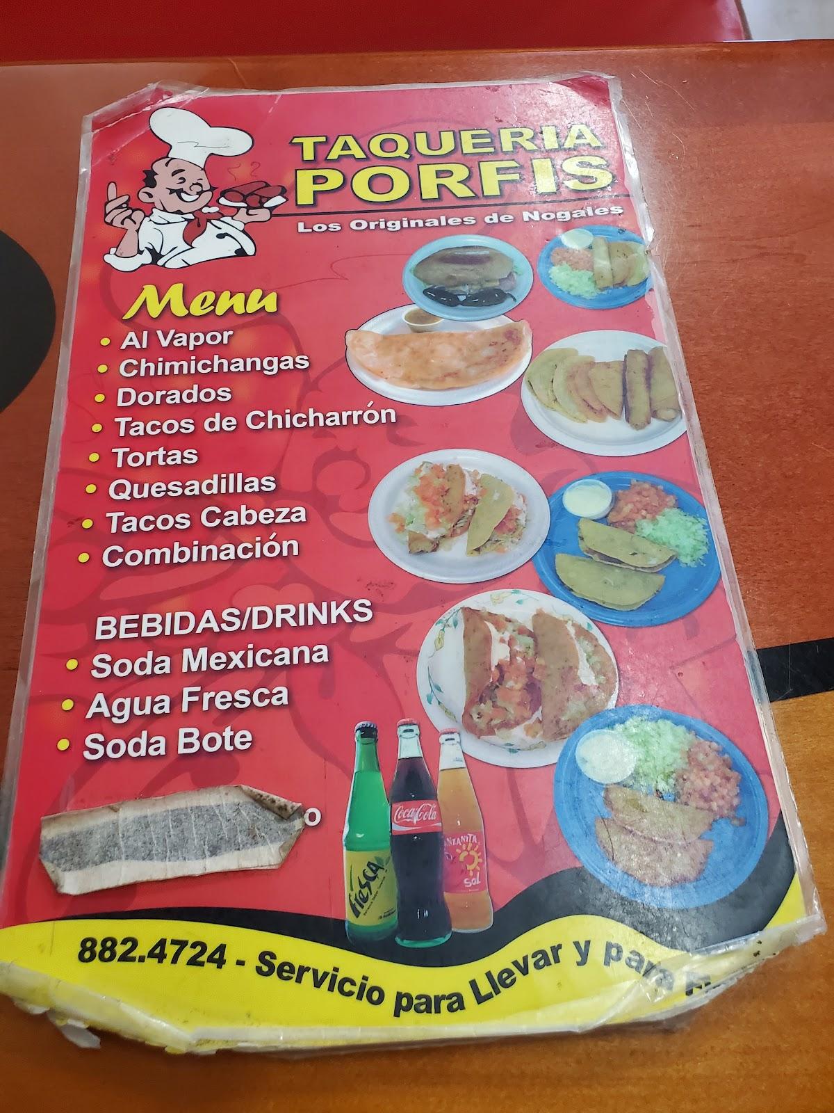 Menu at Taqueria Porfis LLC restaurant, Tucson, S 12th Ave #117