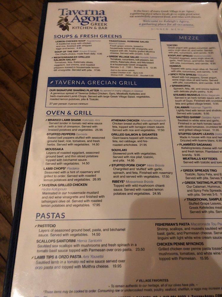 Menu at Taverna Agora Greek Kitchen & Bar, Raleigh, 326 Hillsborough St