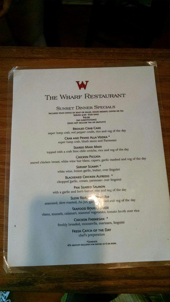 Menu at The Wharf restaurant, Wildwood