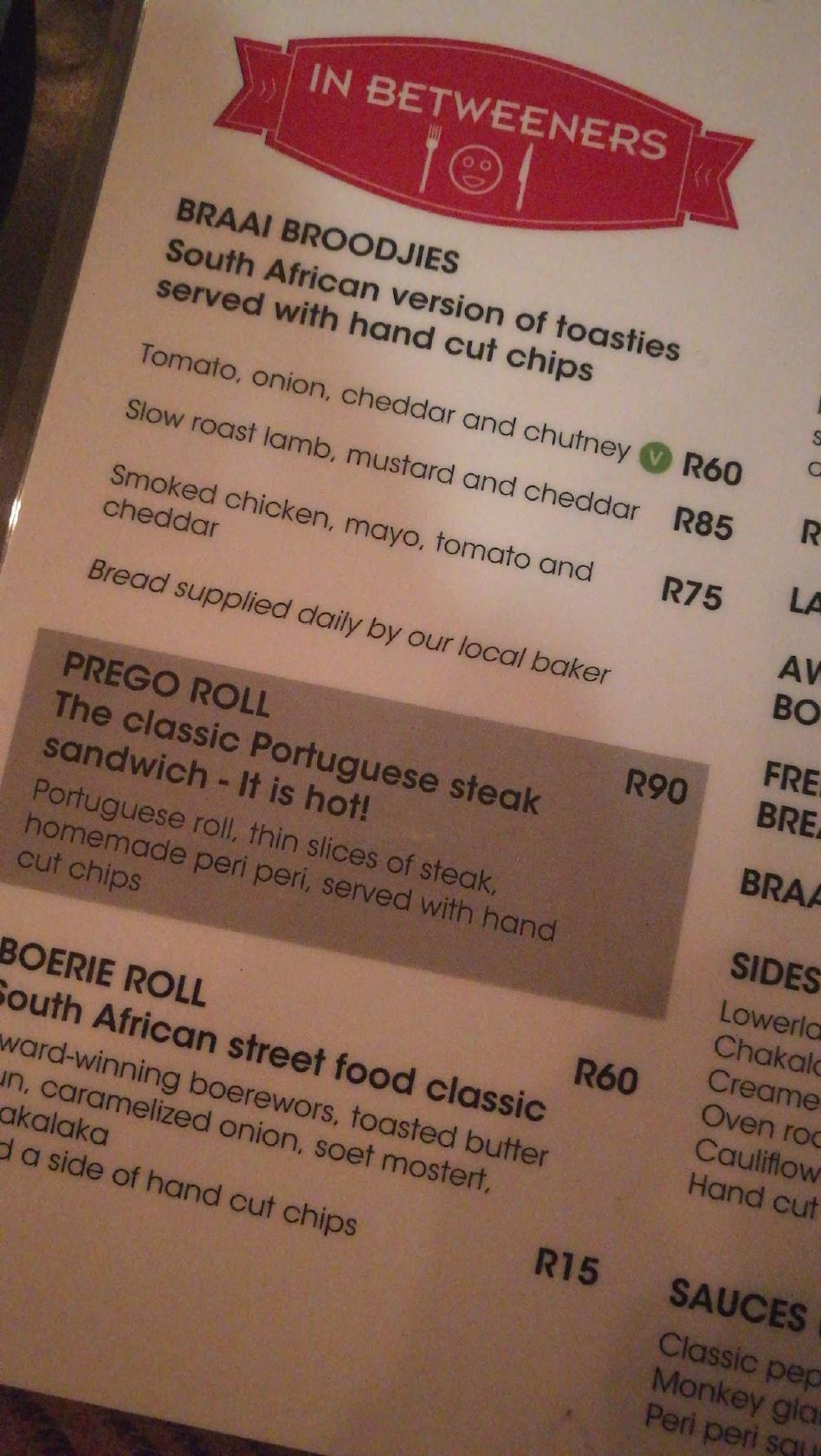 Menu at Vigour & Verve Cape Town restaurant, Cape Town