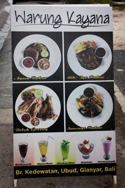 Menu at Warung Kayana restaurant, Sayan, Jl. Raya Kedewatan