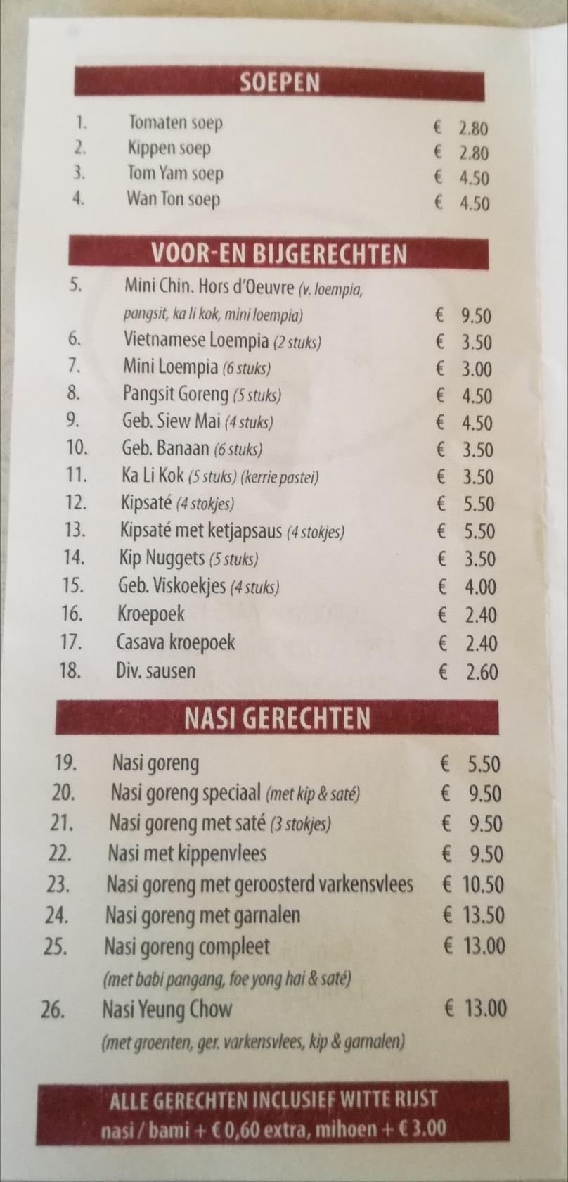 Menu at Taste of Asia Asian Restaurant, Den Burg