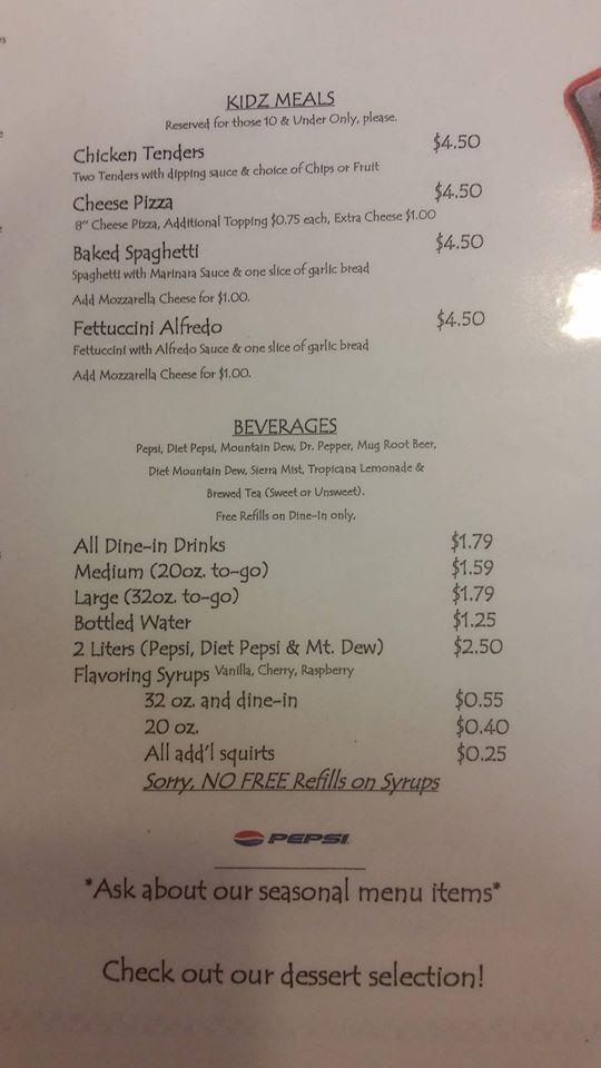 Menu at Big Boyz Pizza pizzeria, Brookville
