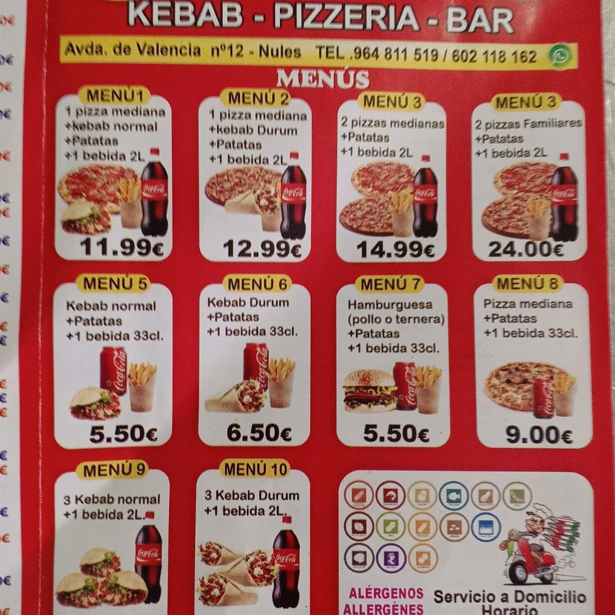 Carta de Hadi Kebab - Pizzeria, Nules