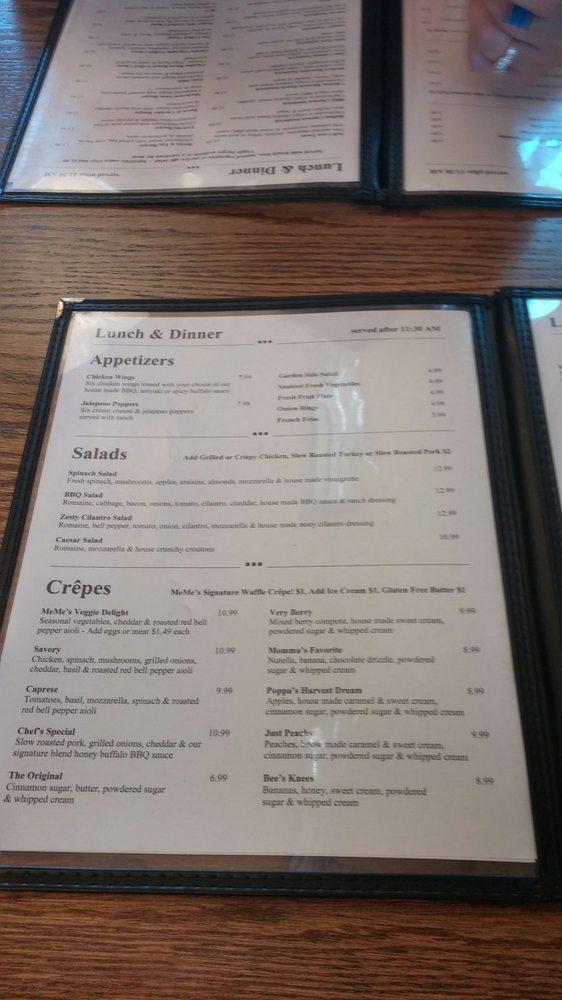 Menu at MeMe's Café cafe, Springdale