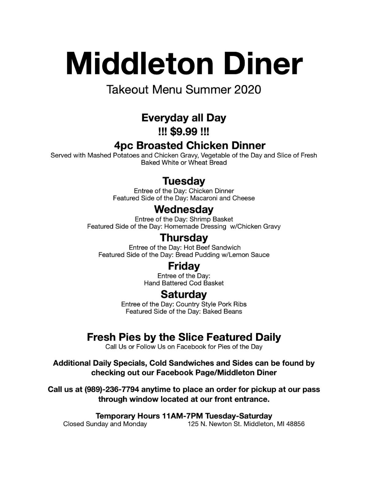 Menu at Middleton Diner restaurant, Middleton