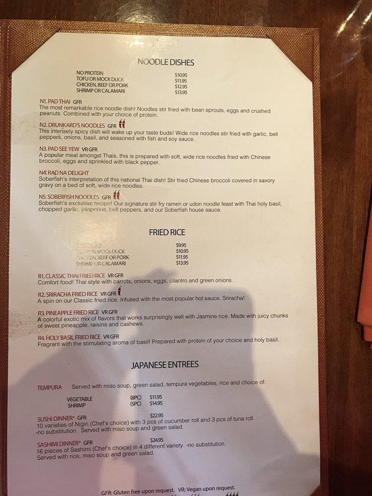 Menu at Soberfish restaurant, Minneapolis