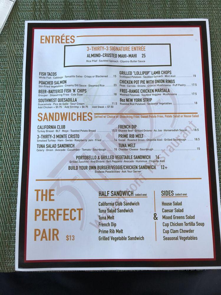 Menu at 3Thirty3 restaurant, Newport Beach
