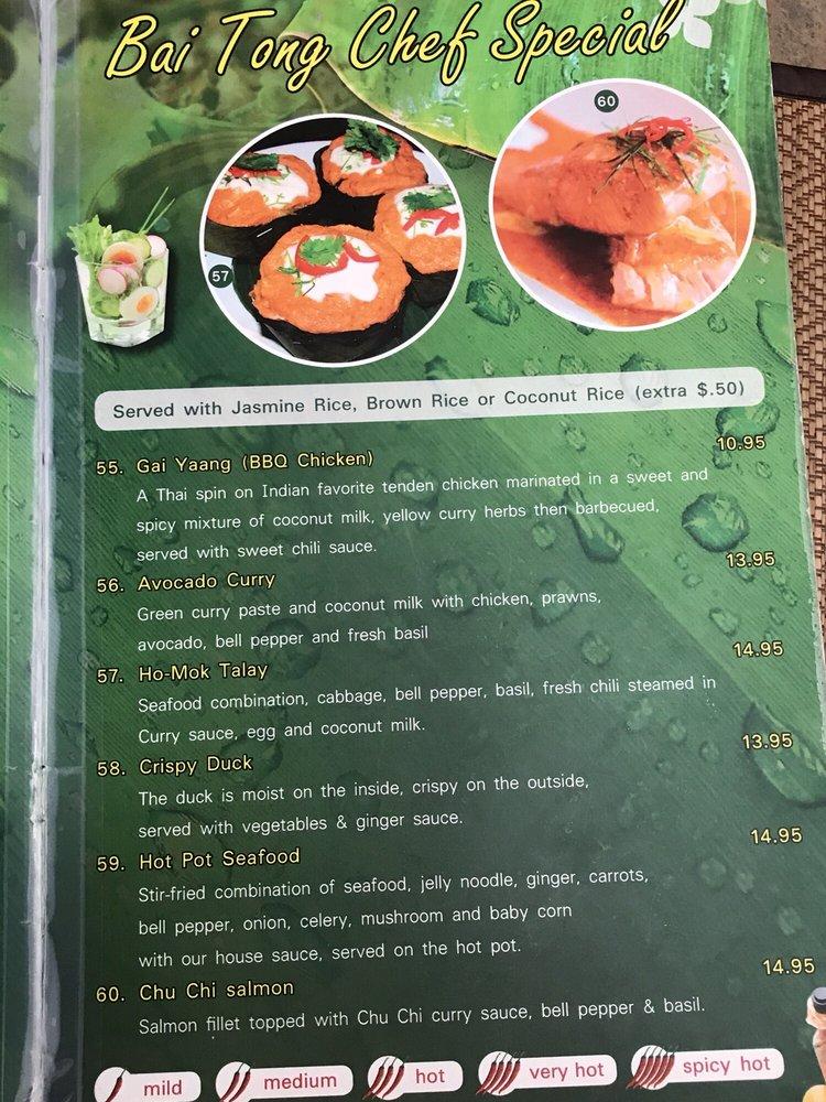 Menu at Bai Tong restaurant, Loveland