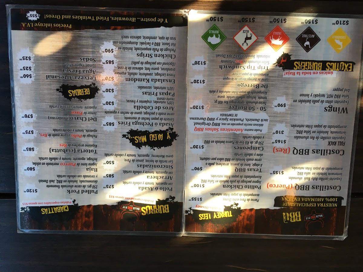Menu at Baja BBQ Pit, Tijuana, 11 y o Plutarco Elías Calles 1984