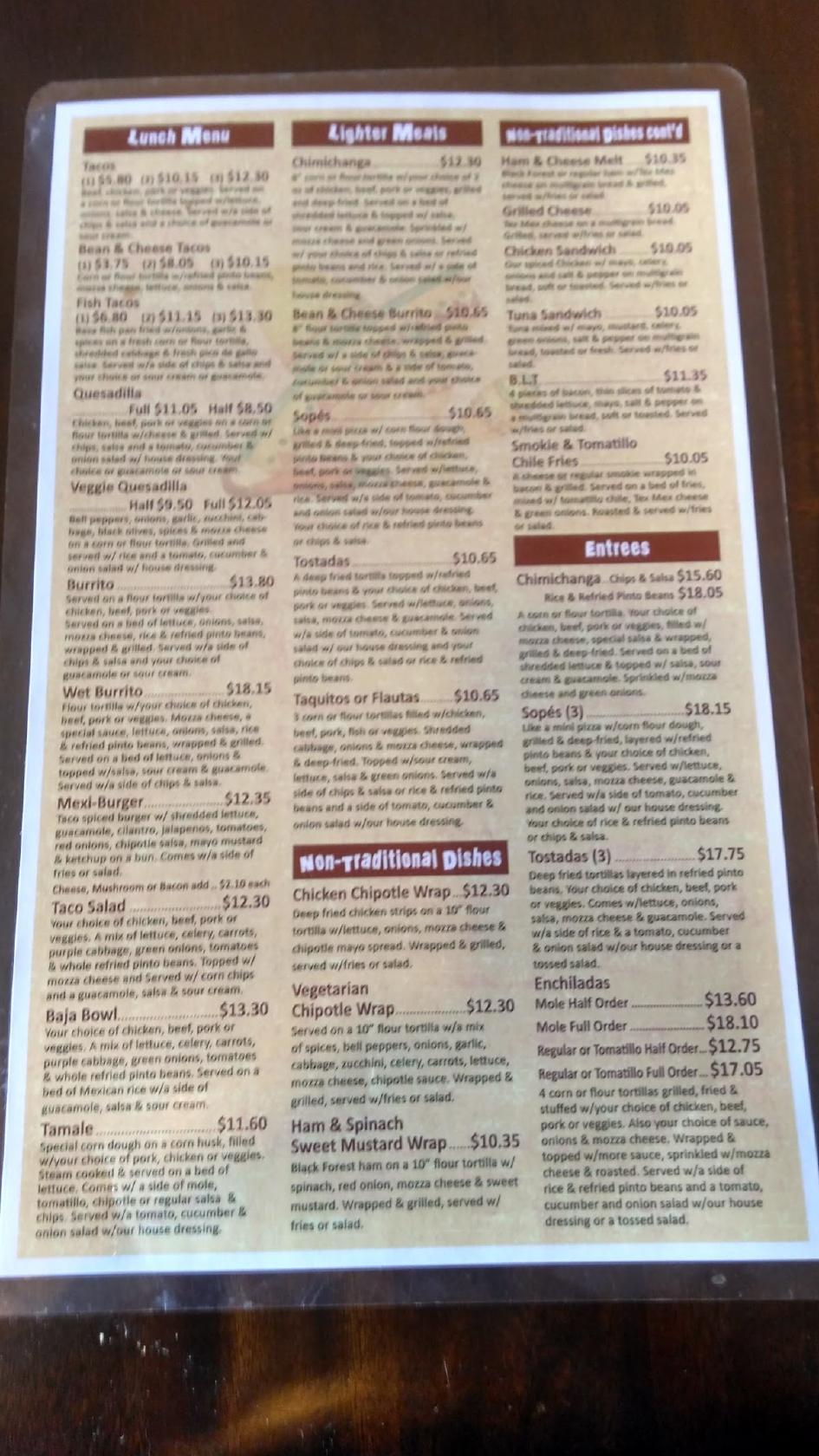 Carta de Chicanos Mexican Restaurante, Quesnel